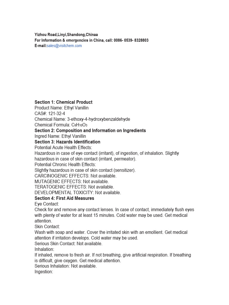Material Safety Data Sheet Ethyl Vanillin (MSDS) : 6Hfwlrq ...