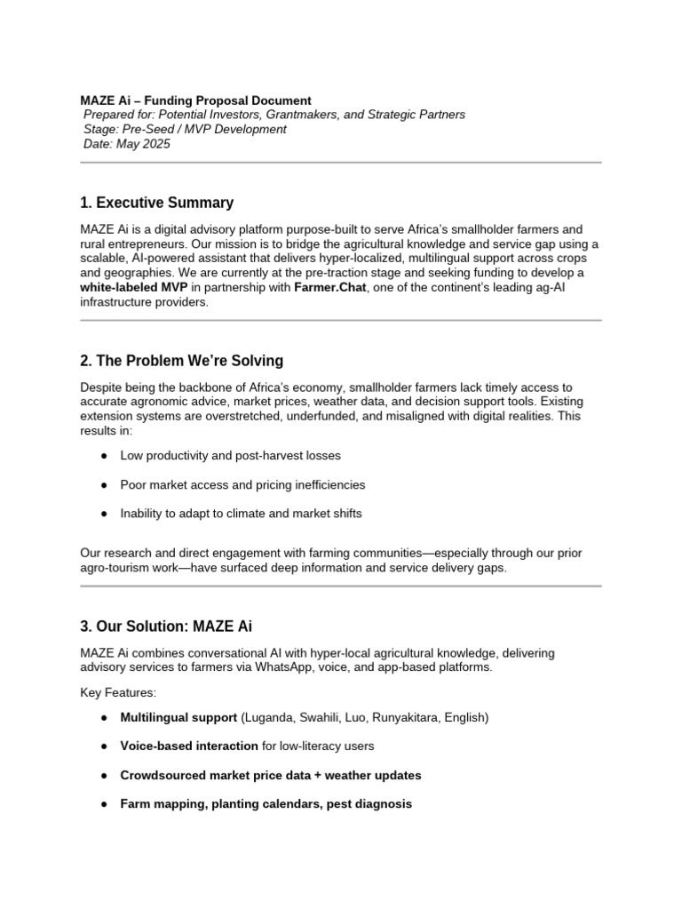 MAZE Ai: Funding Proposal for Ag-Tech | PDF | Artificial Intelligence ...