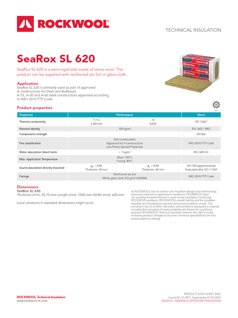 SeaRox SL 620 Data Sheet Overview | PDF | Thermal Insulation ...