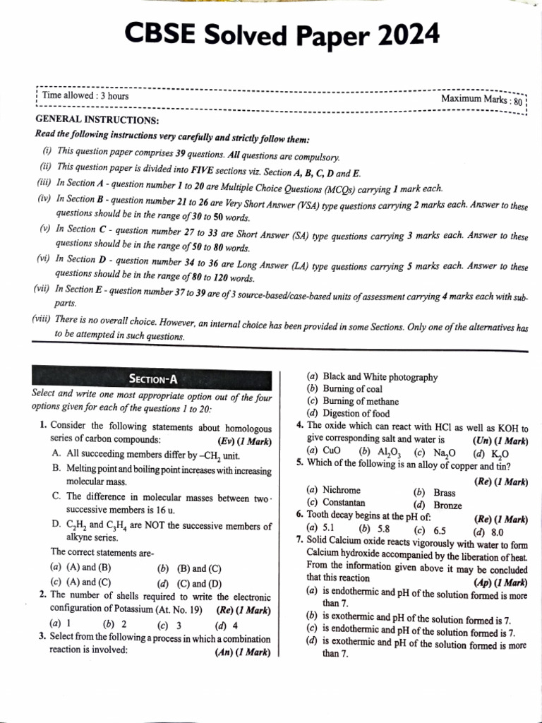 CBSE 2024 Solved Question Paper Guide | PDF | Atrium (Heart) | Salt ...