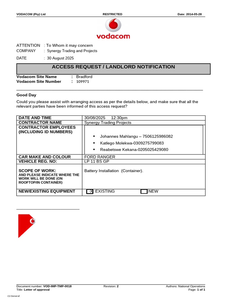 Bradford - Site Access Request | PDF