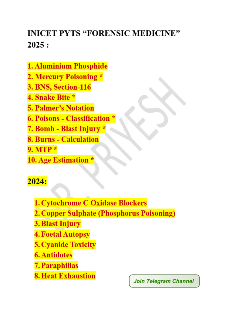 Forensic Medicine INICET PYTS 2025-2022 | PDF