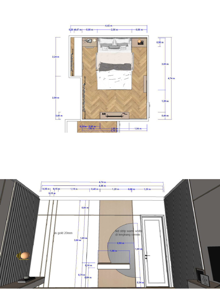 Contoh Dimensi 3D Furniture Kamar Tidur Utama Arsitektural | PDF