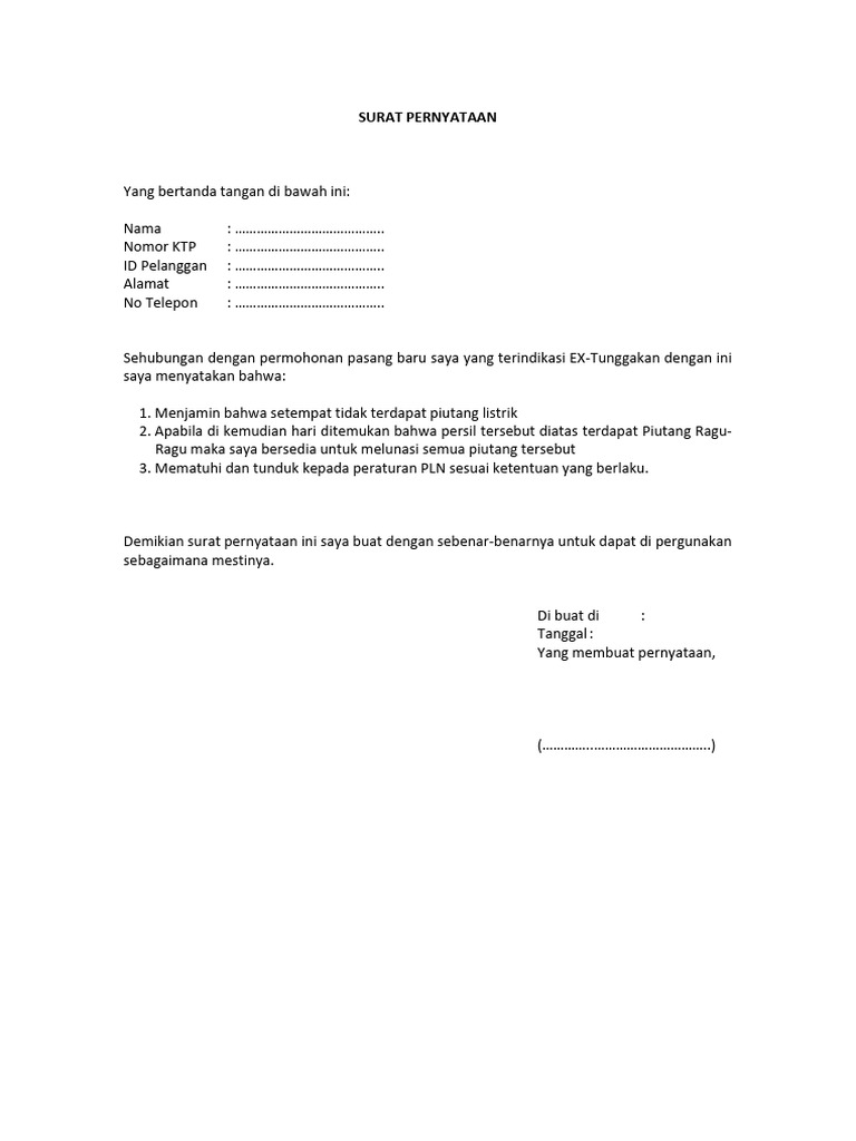 Surat Pernyataan Ex Prr-1 | PDF