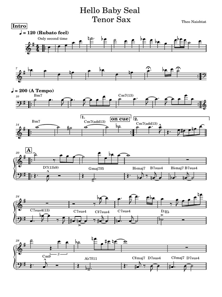 Hello Baby Seal - Tenor Sax | PDF | Elements Of Music