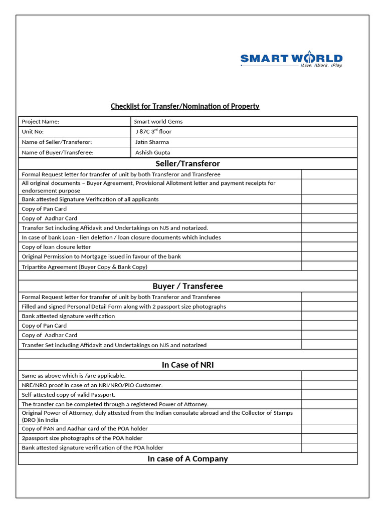 Checklist For Transfer Vipul | PDF