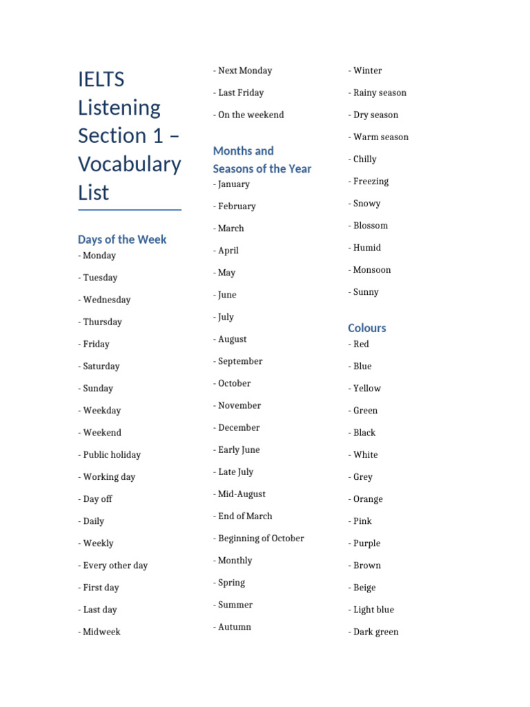 IELTS Listening Vocabulary Guide | PDF | Transaction Account