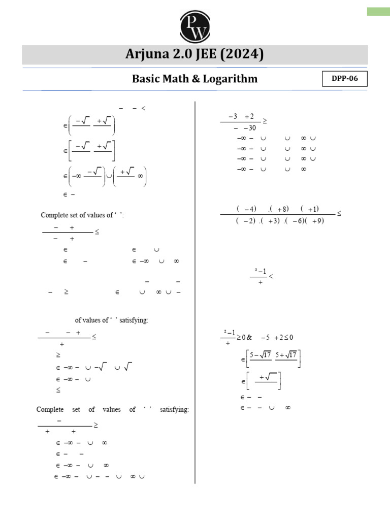 Basic Math & Logarithm _ DPP 06 (of Lec 08) __ Arjuna JEE 2.0 2024 | PDF | Chess Theory | Chess