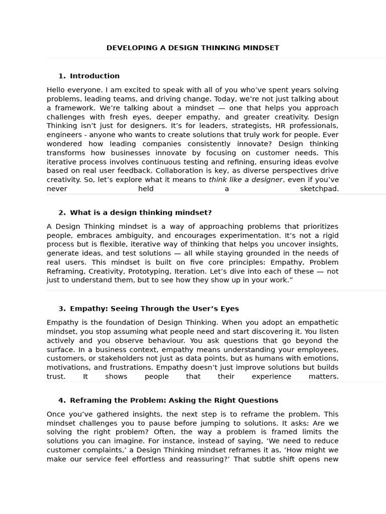 Cultivating a Design Thinking Mindset | PDF | Design Thinking | Creativity