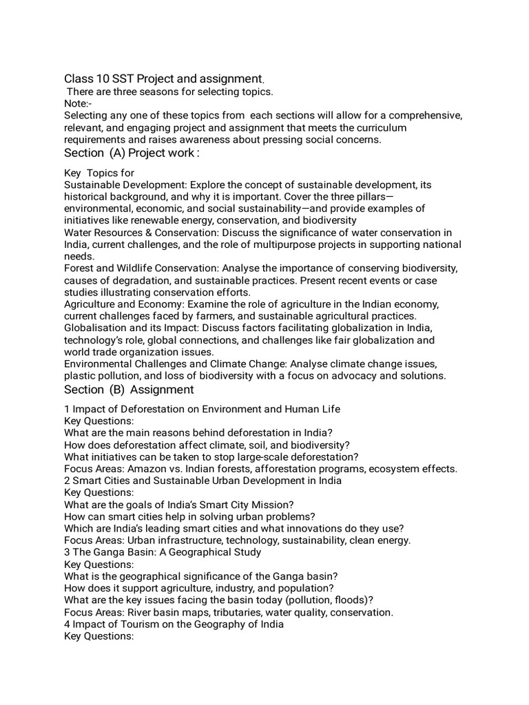 Class 10 SST Project Topics Guide | PDF | Sustainability | Conservation ...