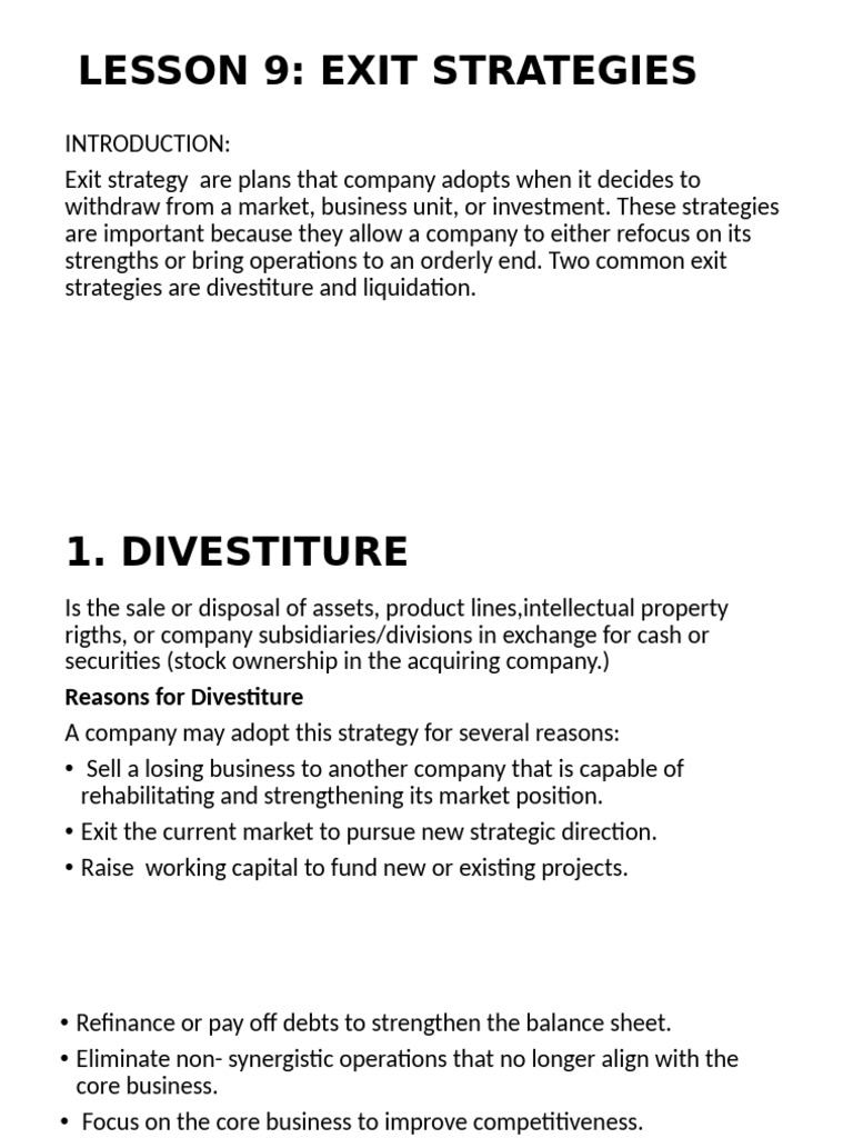 LESSON 9 10 Exit Strategiespptx | PDF | Outsourcing | Joint Venture