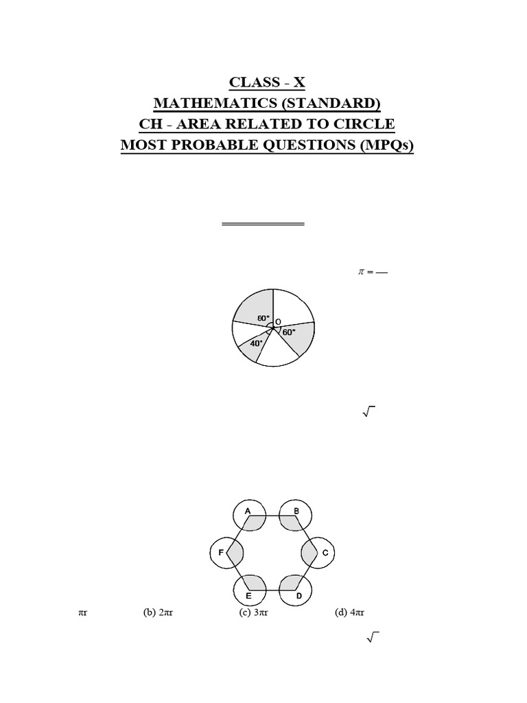 Class X Mathematics: Circle Area Questions | PDF | Area | Circle