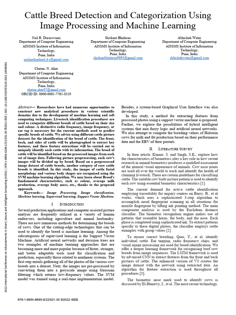 Cattle Breed Detection and Categorization Using Image Processing and Machine Learning | PDF ...