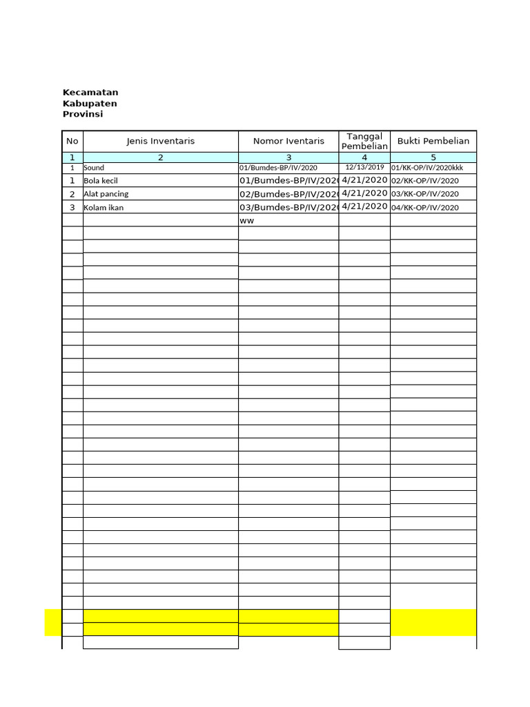 Form Aset BUM Desa | PDF