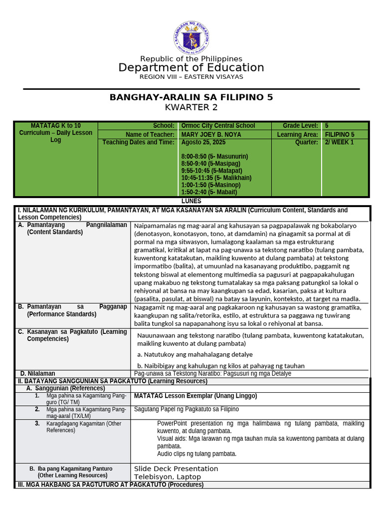 Q2 WK1 Filipino2025 | PDF