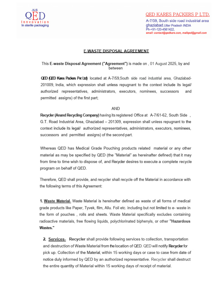 E-Waste Disposal Agreement Overview | PDF | Electronic Waste | Waste