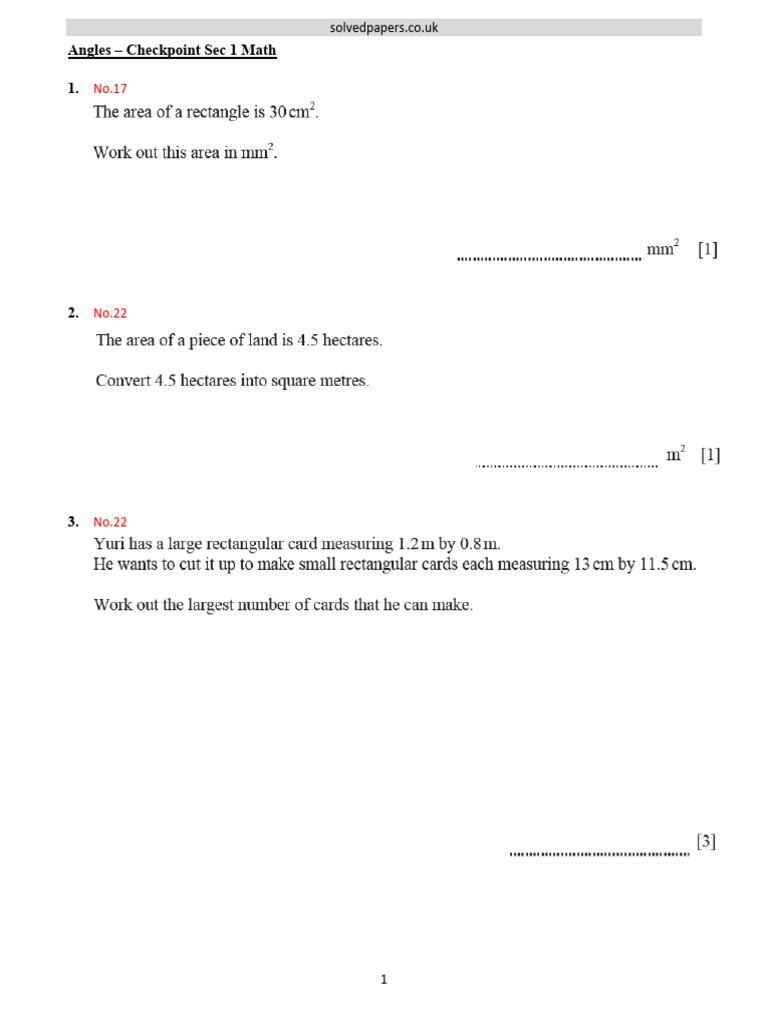 CPS2217 Area Perimeter and Volume - 5856 Checkpoint - Sec - 1 Mathematics | PDF