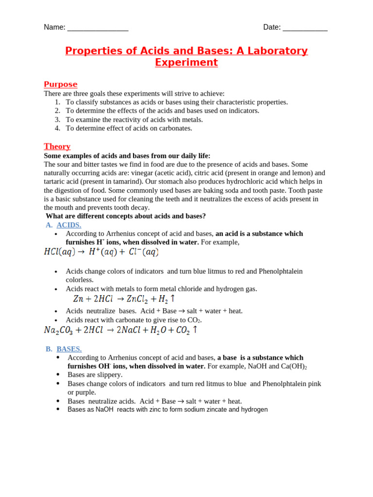 Acids and Bases Laboratory Experiment | PDF | Acid | Ph