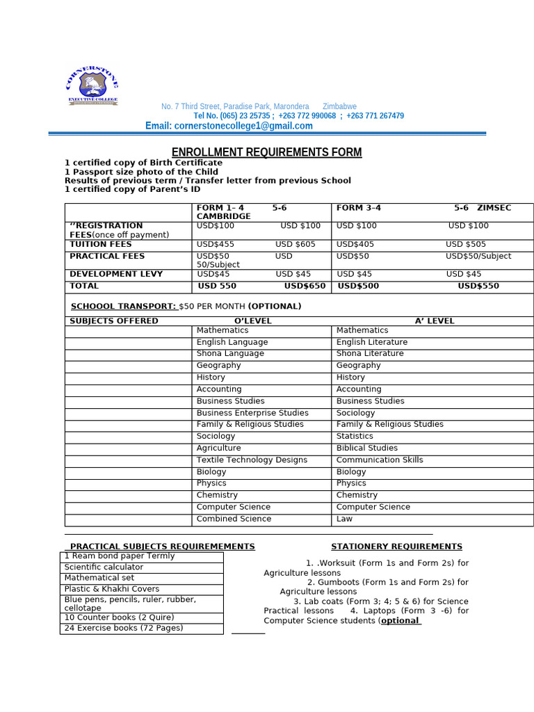 Enrollment Requirements for Cornerstone College | PDF