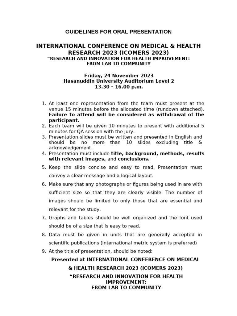 Guidelines For Oral Presentation | PDF