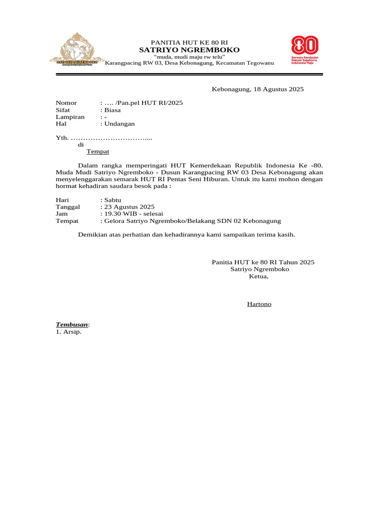 01 Surat Undangan Hut Ri | PDF