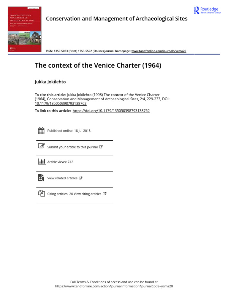 Context of the Venice Charter (1964) | PDF | Archaeology | Conservation