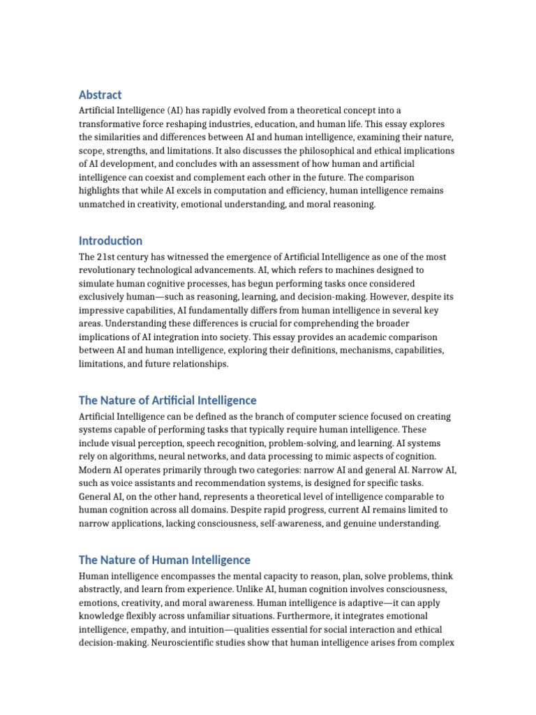 AI vs Human Intelligence: A Comparative Study | PDF | Intelligence (AI ...