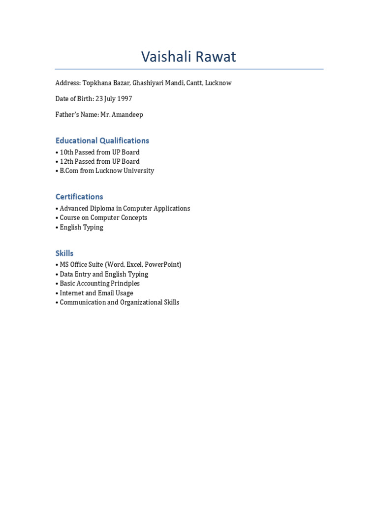 Vaishali Rawat Resume | PDF