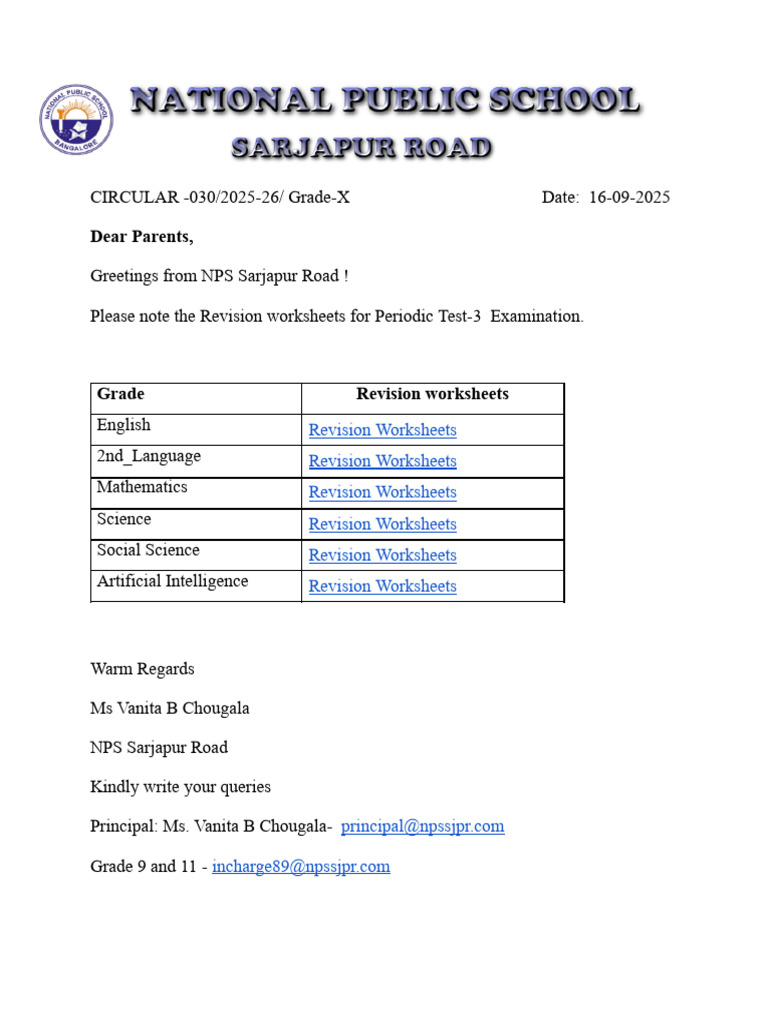 Grade X Revision Worksheets for PT-3 | PDF