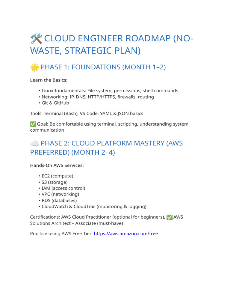 Cloud Engineer Roadmap | PDF