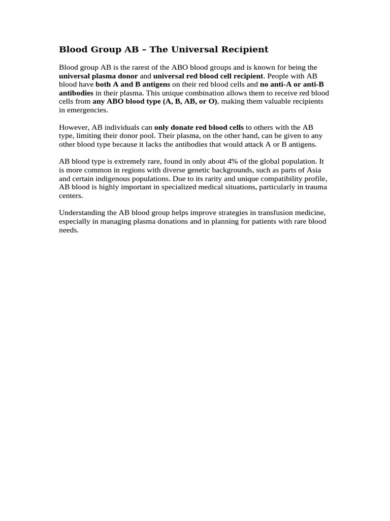 Blood Group AB - The Universal Recipient | PDF