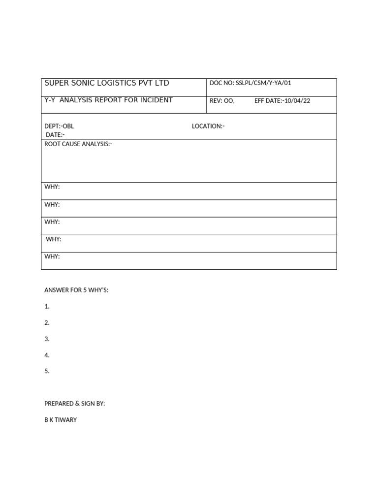 Nearmiss Root Cause Why Why Analysis SSL | PDF