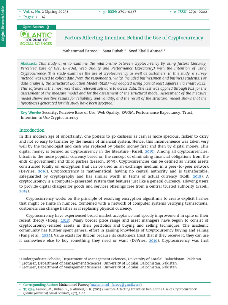 Factors Affecting Intention Behind The Use of Cryp | PDF | Methodology ...