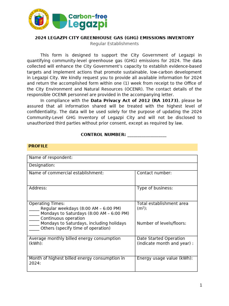 2024 Legazpi City GHG Emissions Form | PDF | Anaerobic Digestion ...