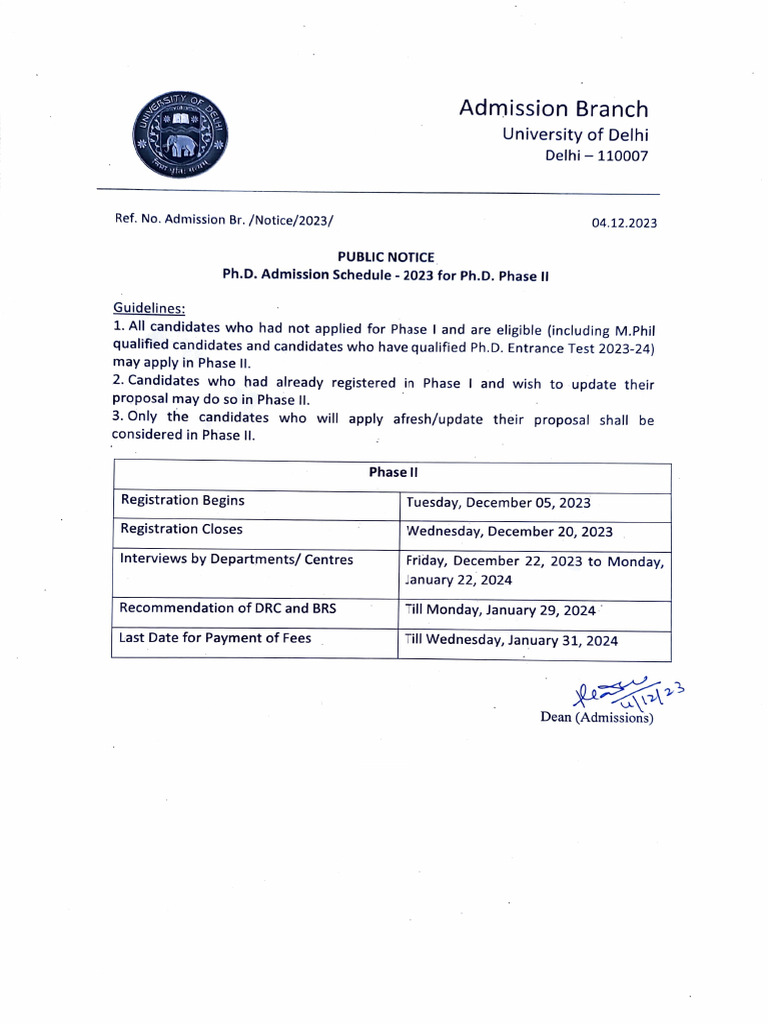 Ph.d. Admission Schedule Phase II | PDF