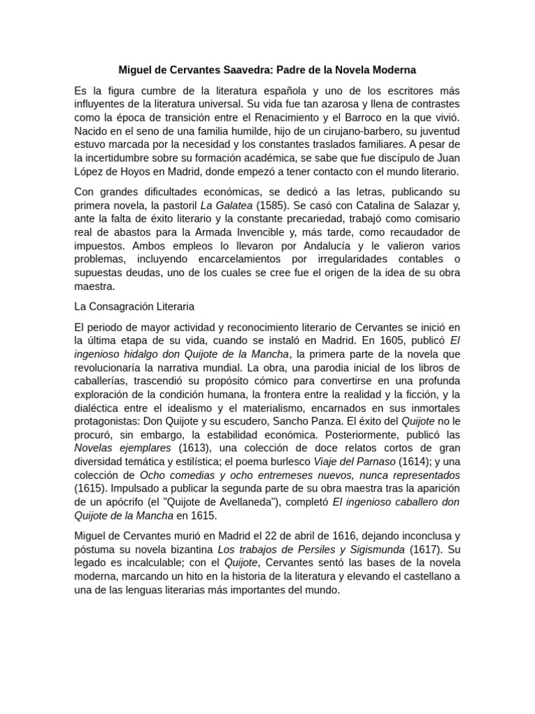 Miguel de Cervantes Saavedra | PDF | Miguel De Cervantes | Don Quijote