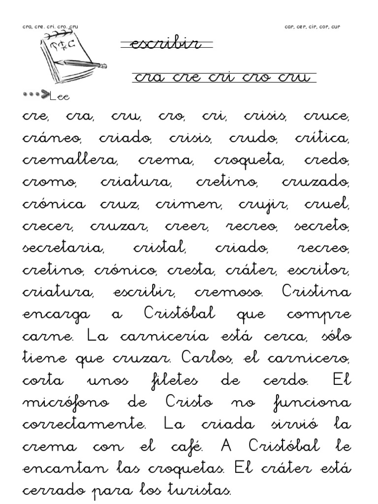 Cra Cre Cri Cro Cru: Escribir | PDF | Pollo | Animales y humanos