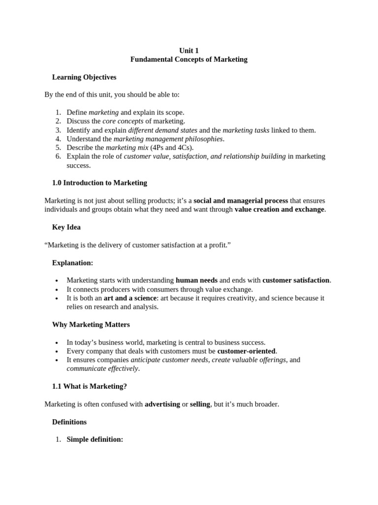 Unit 1 Principles of Marketing | PDF | Marketing | Demand