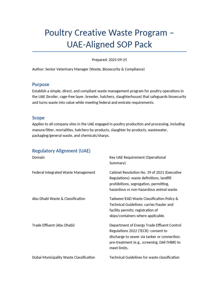 UAE Poultry Waste Management SOP Guide | PDF | Waste | Compost