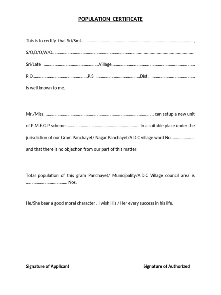 Population Certificate | PDF