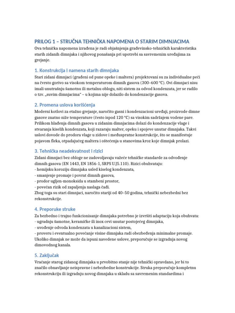 Prilog 1 Strucna Tehnicka Napomena o Starim Dimnjacima | PDF