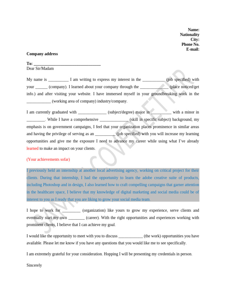 Sample Cover Letter | PDF