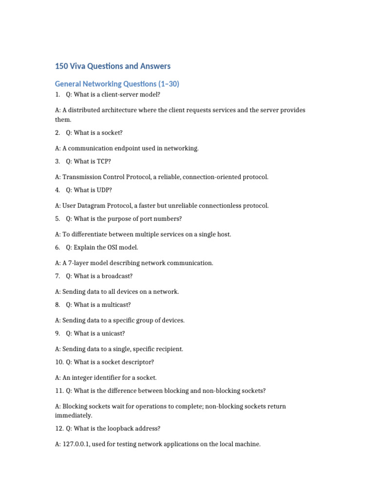 Viva Questions and Answers | PDF | Network Socket | Transmission ...