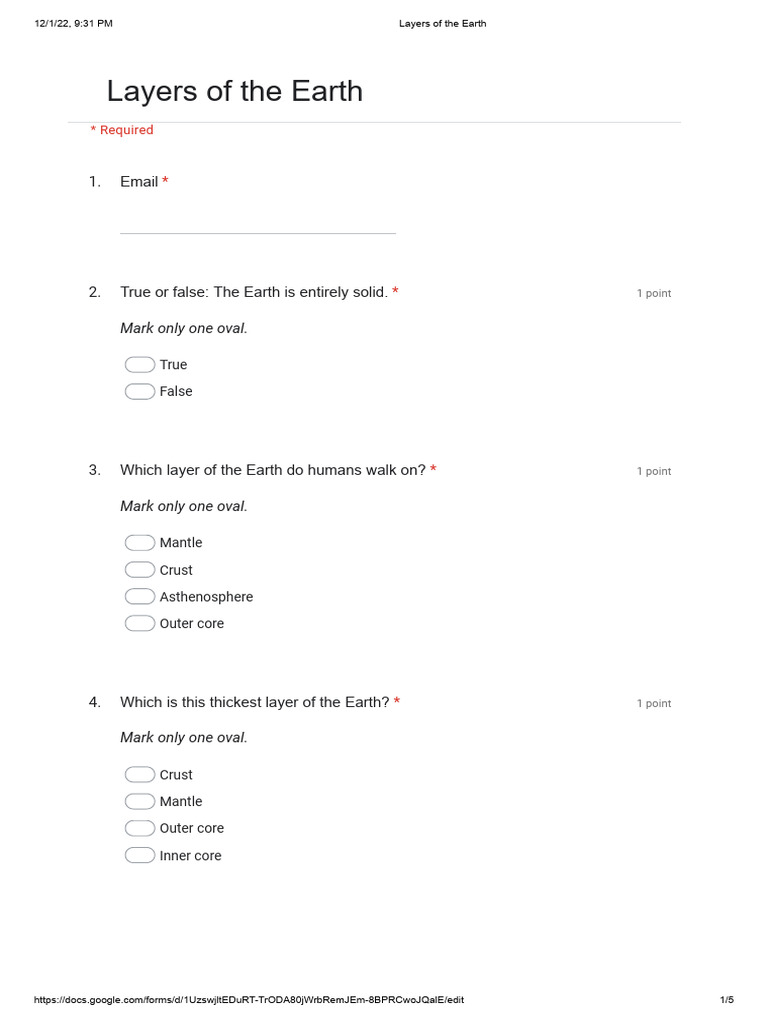 Understanding Earth's Layers Quiz | PDF | Earth | Tectonics