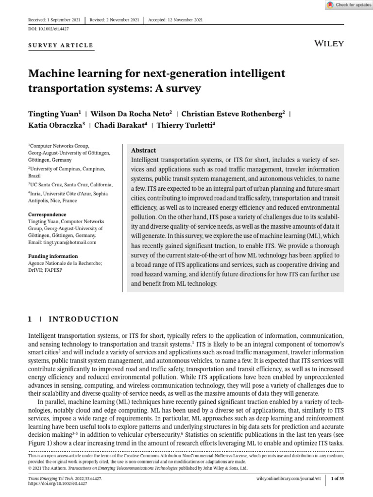 2021 Yuan Machine Learning Next Generation ITS Survey | PDF | Machine Learning | Deep Learning