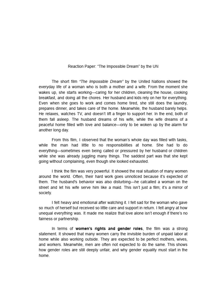 Gender Equality in "The Impossible Dream" | PDF | Woman