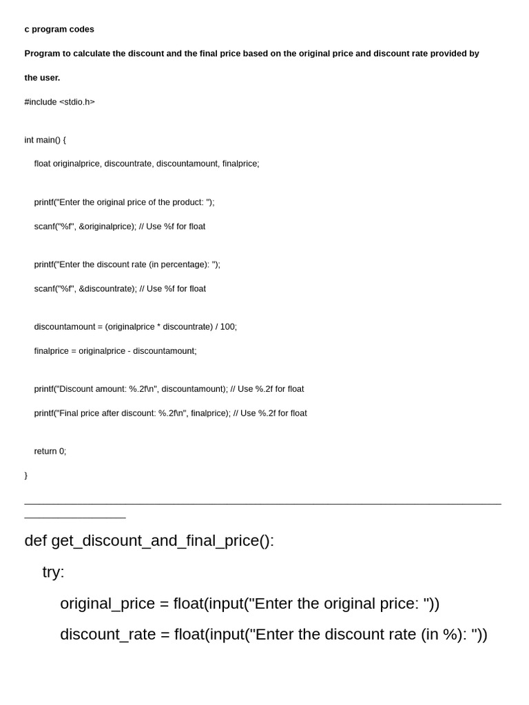 Program To Calculate The Discount and The Final Price Based On The ...