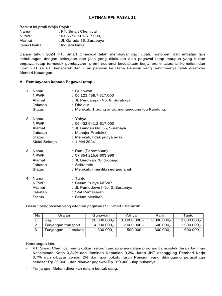 Latihan Soal Pph 21 2024 | PDF