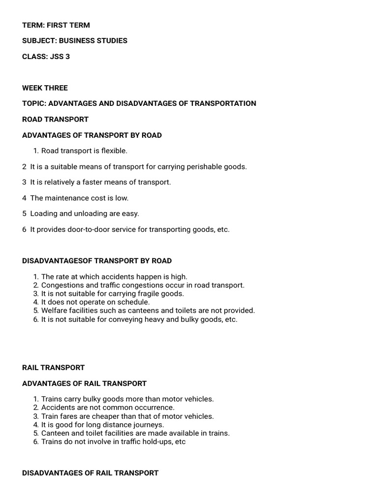 Advantages and Disadvantages of Transport | PDF | Transport | Train