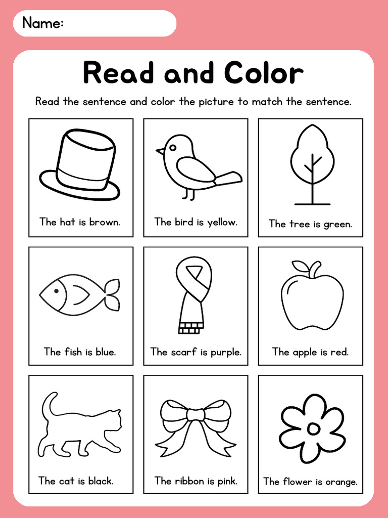 Read The Sentence and Color Worksheet English Language Arts in White ...